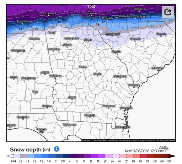 Measurable snowfall possible across Georgia this weekend - NewsBreak