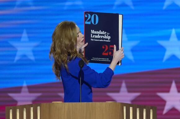 Throwing the book: Democrats enlarge a copy of the ‘Project 2025 ...