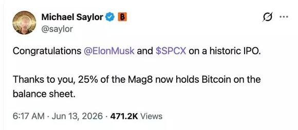 SpaceX's Nasdaq Debut Puts Bitcoin On 25% Of 'Mag8' Balance Sheets ...