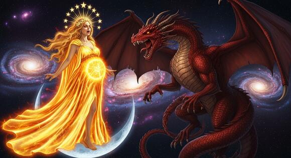 Revelation describes a woman clothed in the sun standing on the moon ...