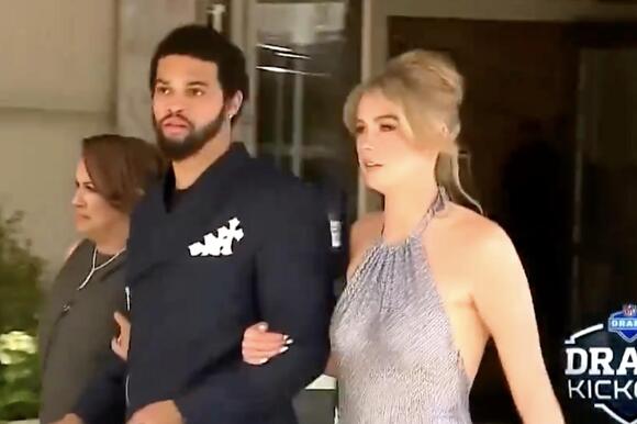 Caleb Williams arrives at 2024 NFL Draft with girlfriend Alina Thyregod ...