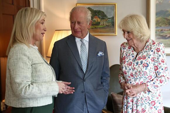 Charles and Camilla keep the beat on bodhran drums before sampling ...