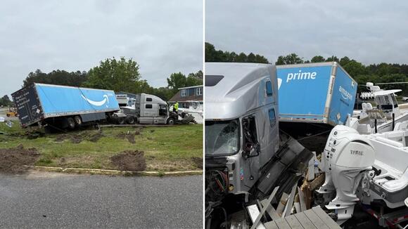 Truck Runs Red Light and Plows Into Eight Boats, a Car, and Utility ...