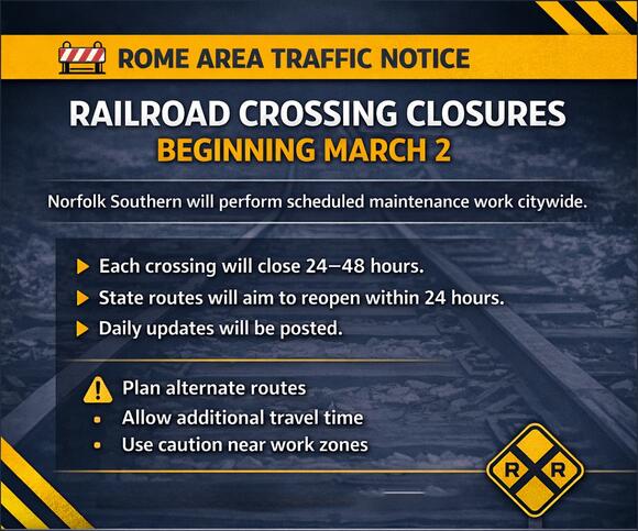 Railroad crossing closures start March 2 in Rome - NewsBreak