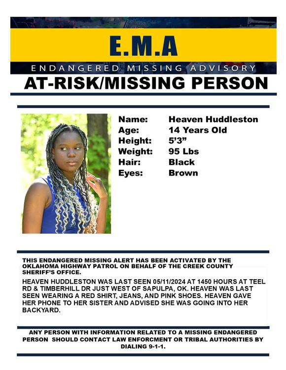 Endangered Missing Advisory: OHP issues EMA for 14-year-old in Creek County