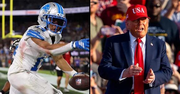 Lions WR Amon-Ra St. Brown points to President Trump, does signature ...