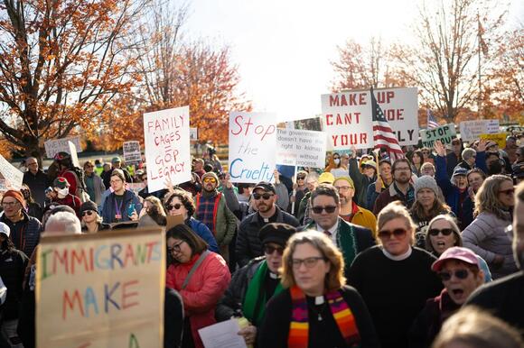 Hundreds rally against Kristi Noem’s visit amid fears of increased ICE ...