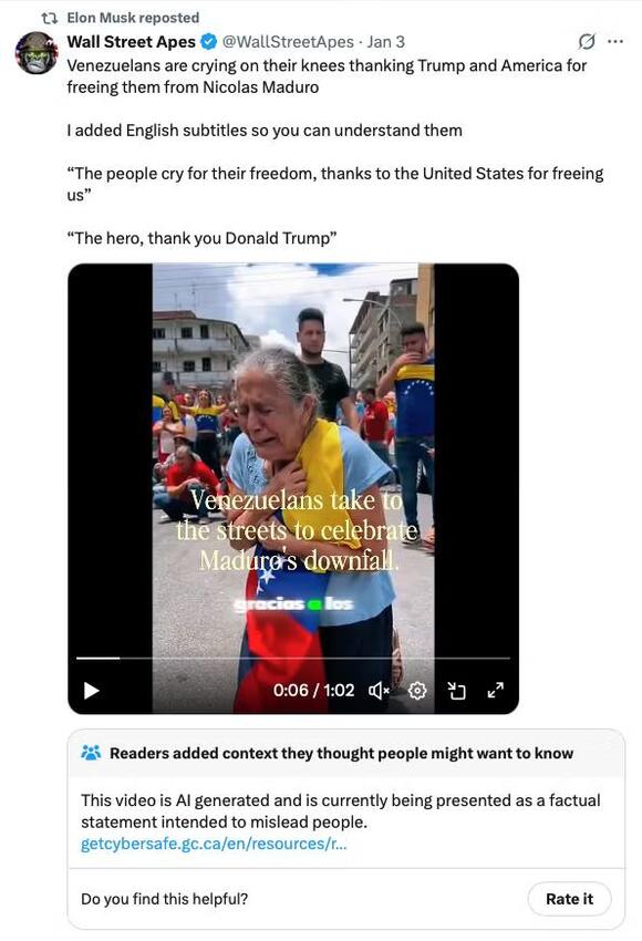 Fake AI-generated videos shared by Musk about Venezuela received ...