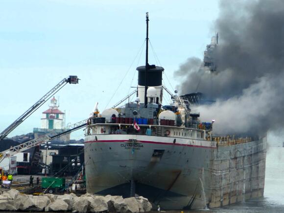 Freighter catches fire in Lake Erie Friday afternoon
