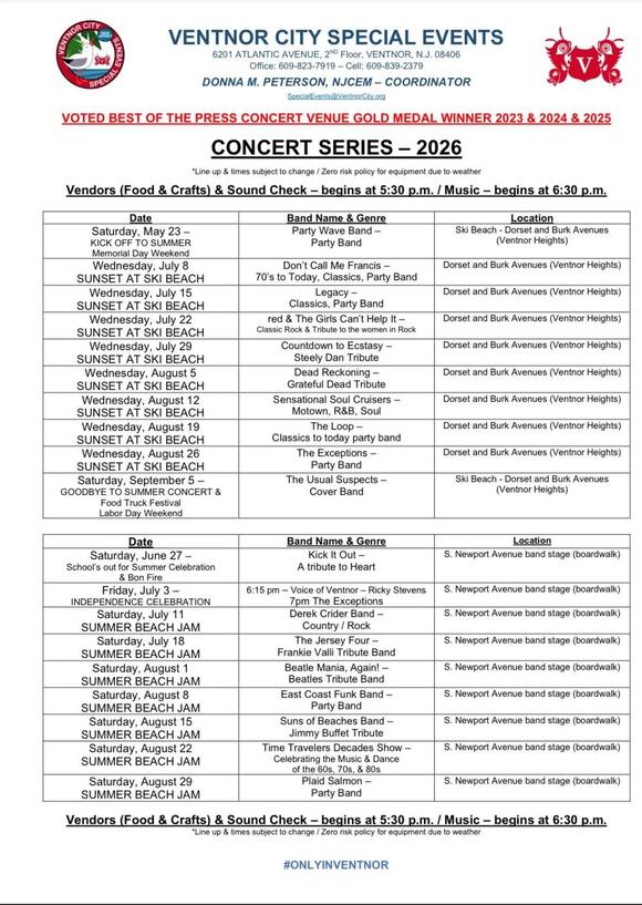 Ventnor City, NJ, Announces 2026 Summer Concert Series Lineup - NewsBreak