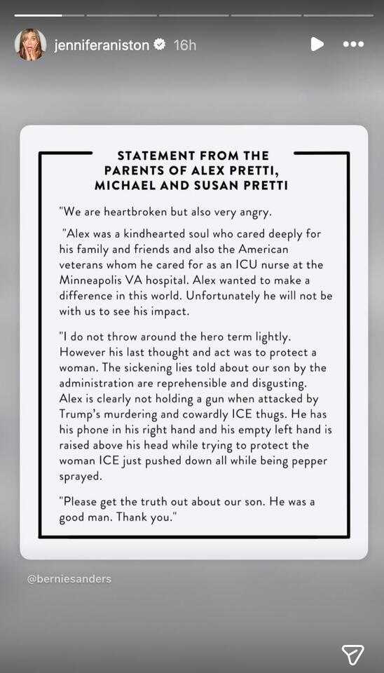 Jennifer Aniston Shares Rare Political Statement After Alex Pretti ...