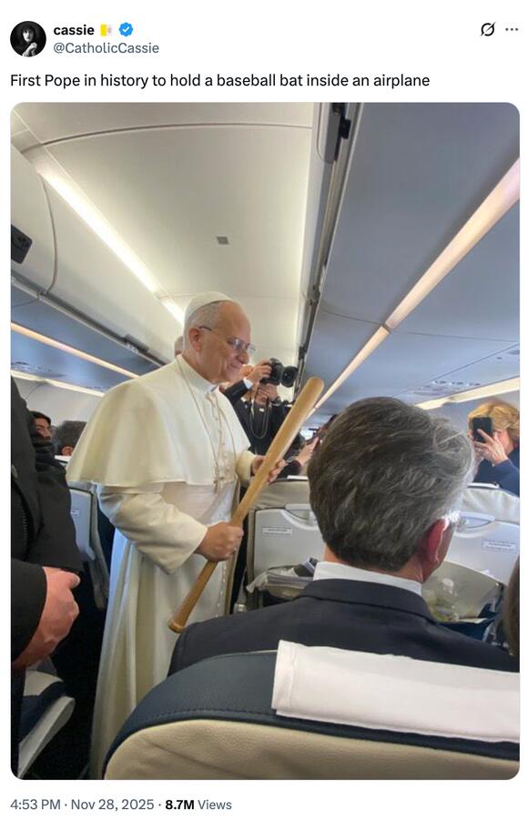 A Picture Of The Pope On A Plane With A Baseball Bat Is Going Super ...