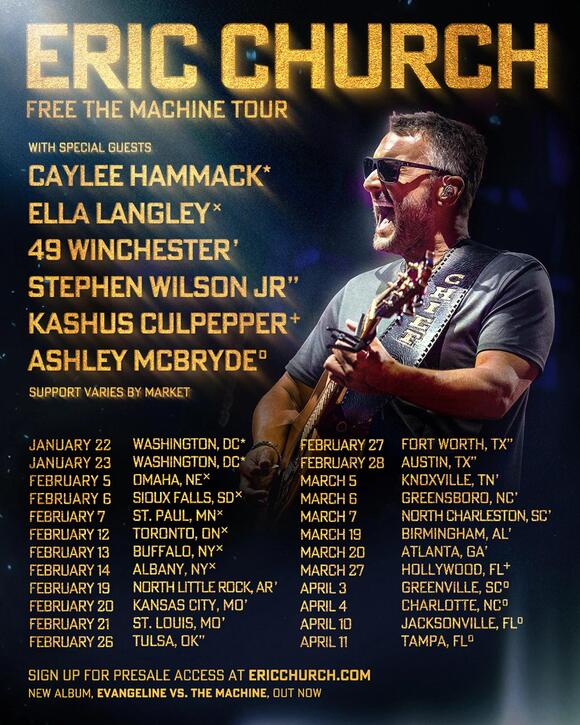 Eric Church Reveals 2026 Free the Machine Tour With Ella Langley + More ...