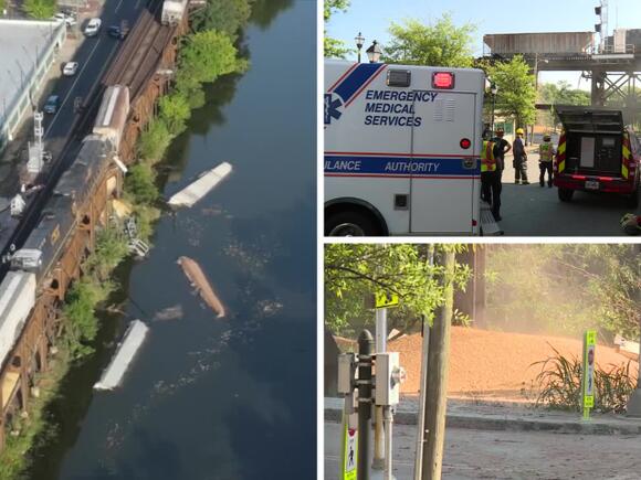 3 train cars carrying corn derail into canal in downtown Richmond ...