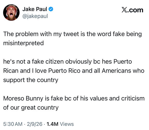 Jake Paul Walks Back Bad Bunny Criticism: ‘Idk What Happened on My ...