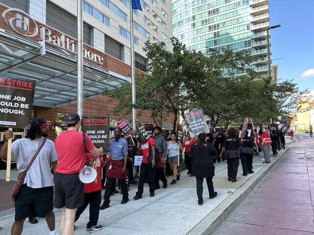 Hotel workers in Baltimore strike at Hilton Inner Harbor