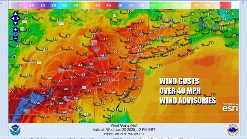 Strong 50 mph wind gusts Northeast & Middle Atlantic states as storm ...