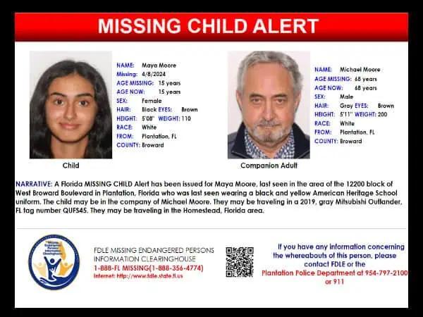 Florida Missing Child Alert Canceled For 15-Year-Old Maya Moore, Located Safe