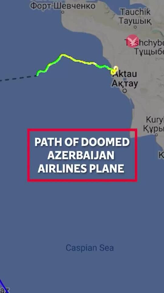 A flight tracker shows the route of the Azerbaijan Airlines plane that crashed in Kazakhstan on ...