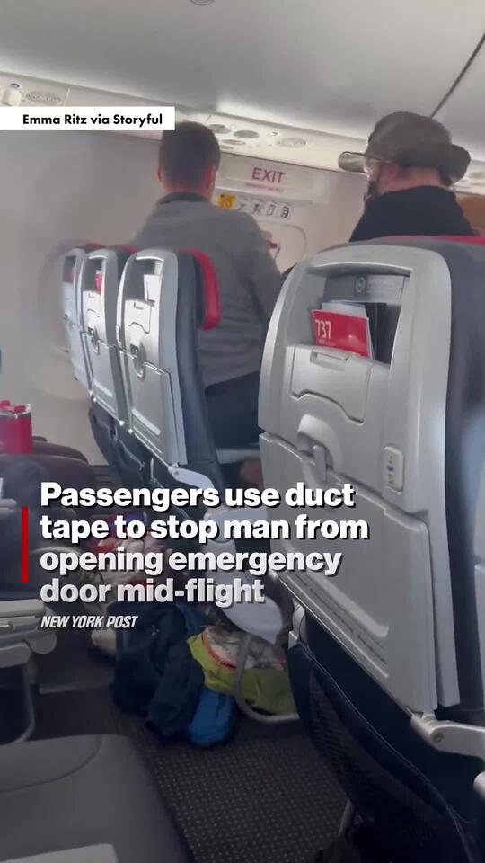 Passengers use duct tape to stop man from opening emergency door mid ...