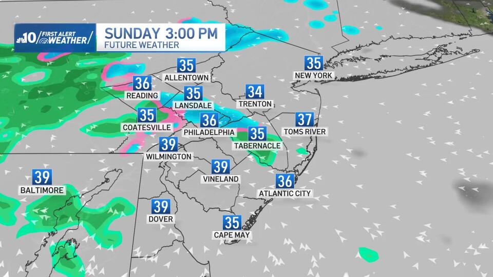 Wintry mix of rain, light snow to fall in Philly area Sunday into ...