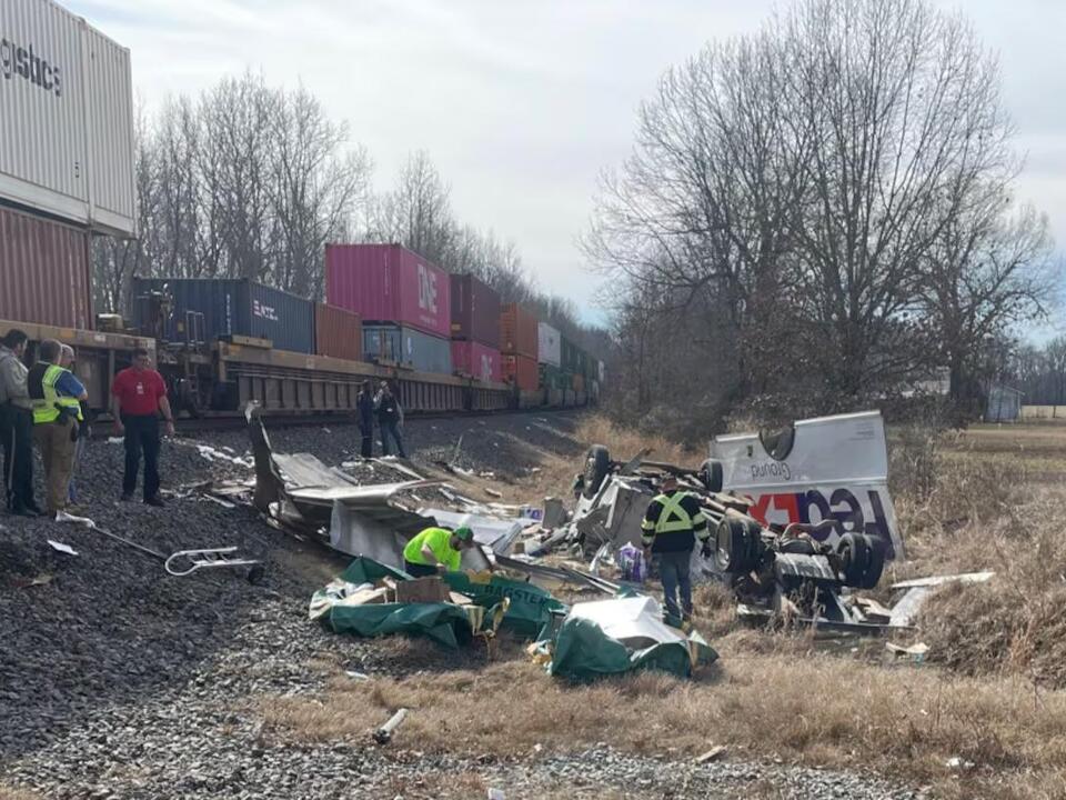 FedEx truck hit by train