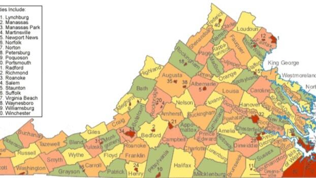 Virginia has census-designated places, municipalities, towns, cities ...