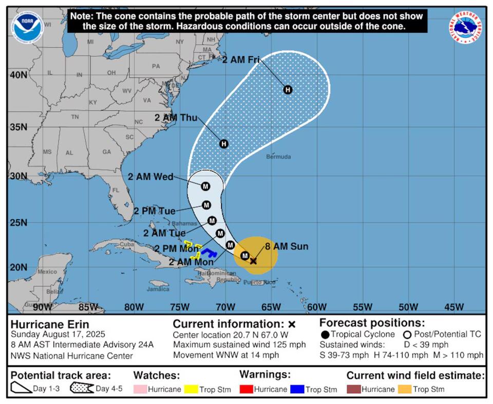 Hurricane Erin 2025 path update: Erin expected to steer clear of U.S ...