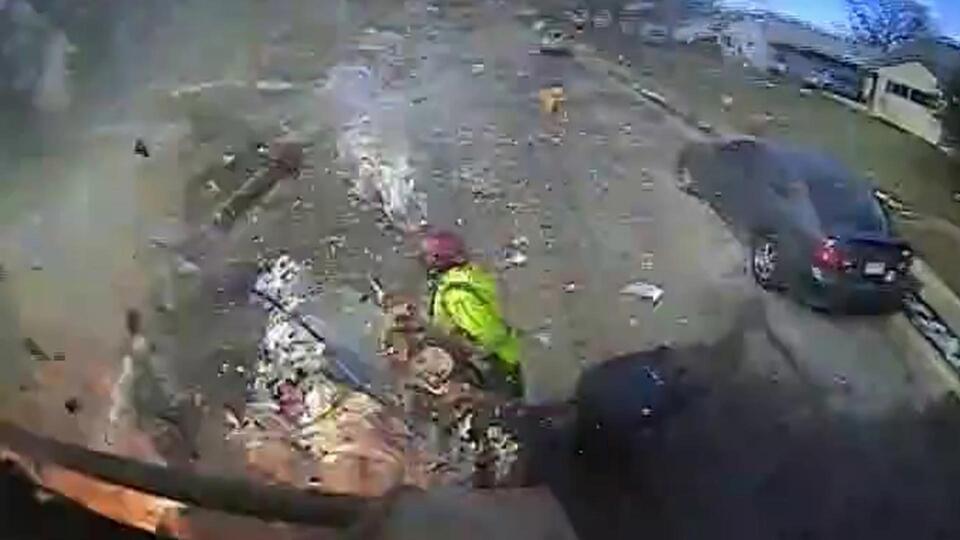 Video shows oxygen tank explode inside garbage truck - NewsBreak