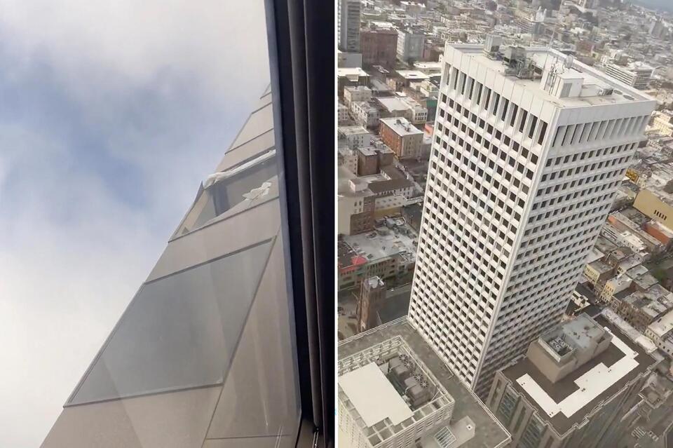 San Francisco skyscraper window blown out by hurricane-force winds ...