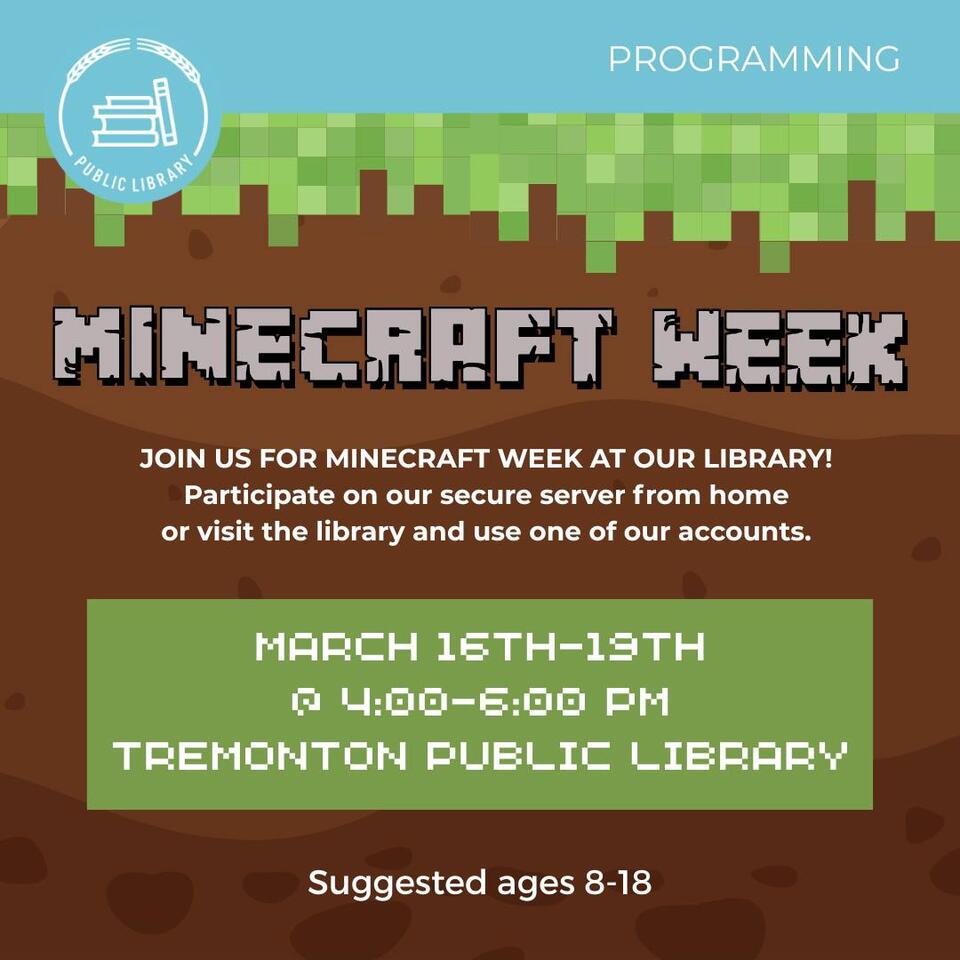 Minecraft event starts today at Tremonton Library - NewsBreak