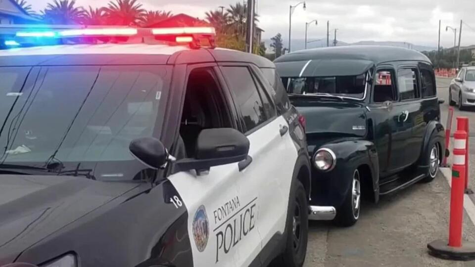 Fontana officer uses patrol car to stop runaway 1947 Chevy Suburban ...