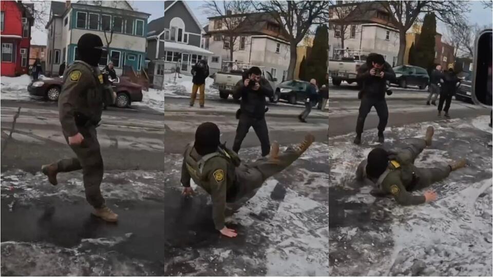 Minnesota Locals Cheer as Awkward ICE Agent Slips on Black Ice During ...