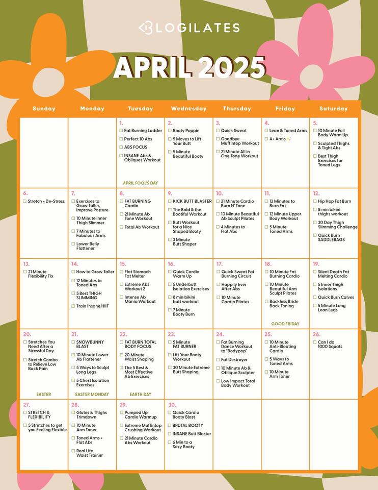 Your Blogilates April 2025 Workout Calendar!! - NewsBreak