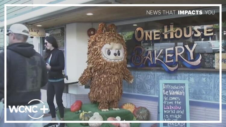 Bakery creates giant Labubu sculpture from bread - NewsBreak