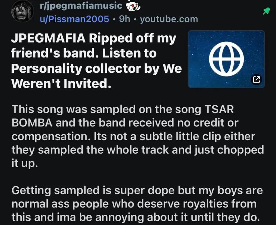 JPEGMAFIA Removing Experimental Rap Track Over Sample Dispute With Punk ...