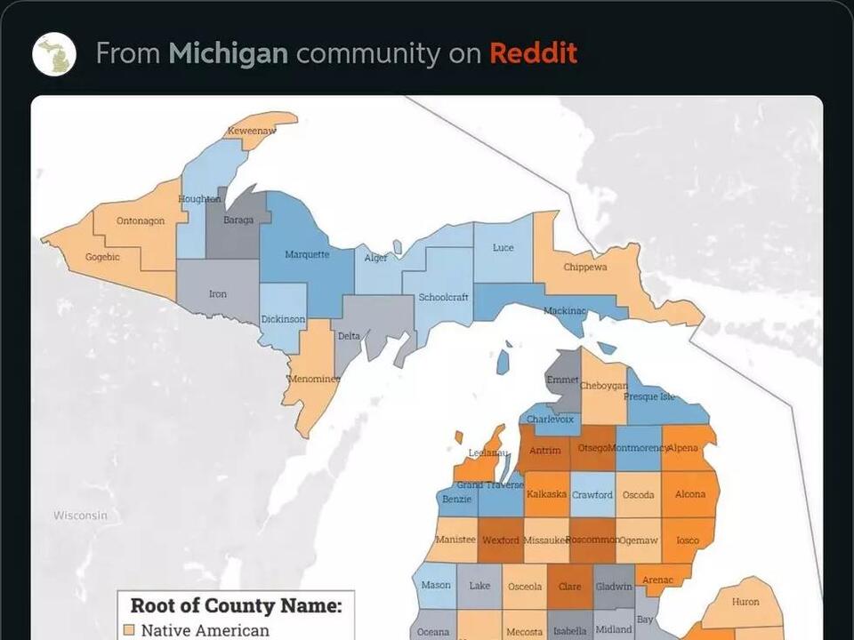 Michigan Map Shows Root Origin Of County Names