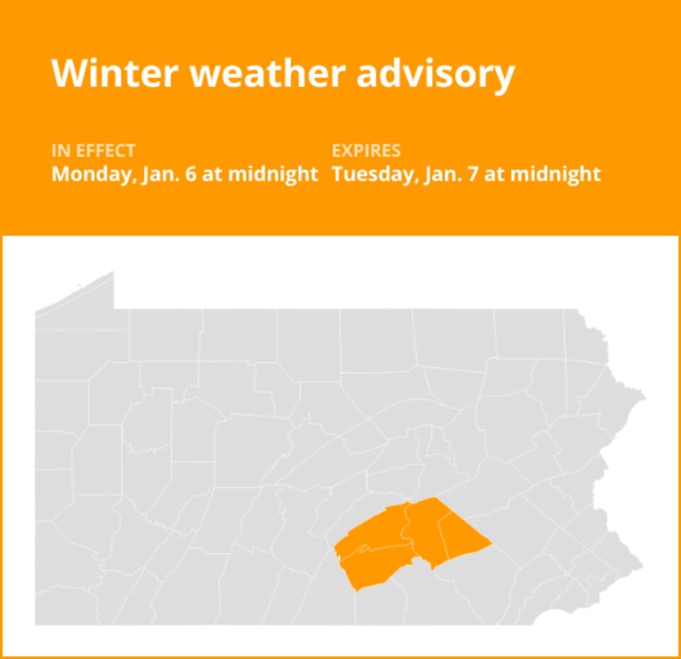 Update: Winter weather advisory for Central Pa. for Monday and Tuesday ...