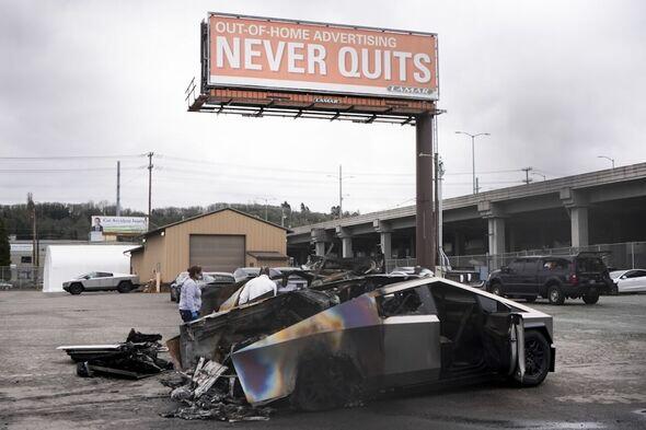Stark images show burnt out Tesla cybertruck in suspected arson amid ...