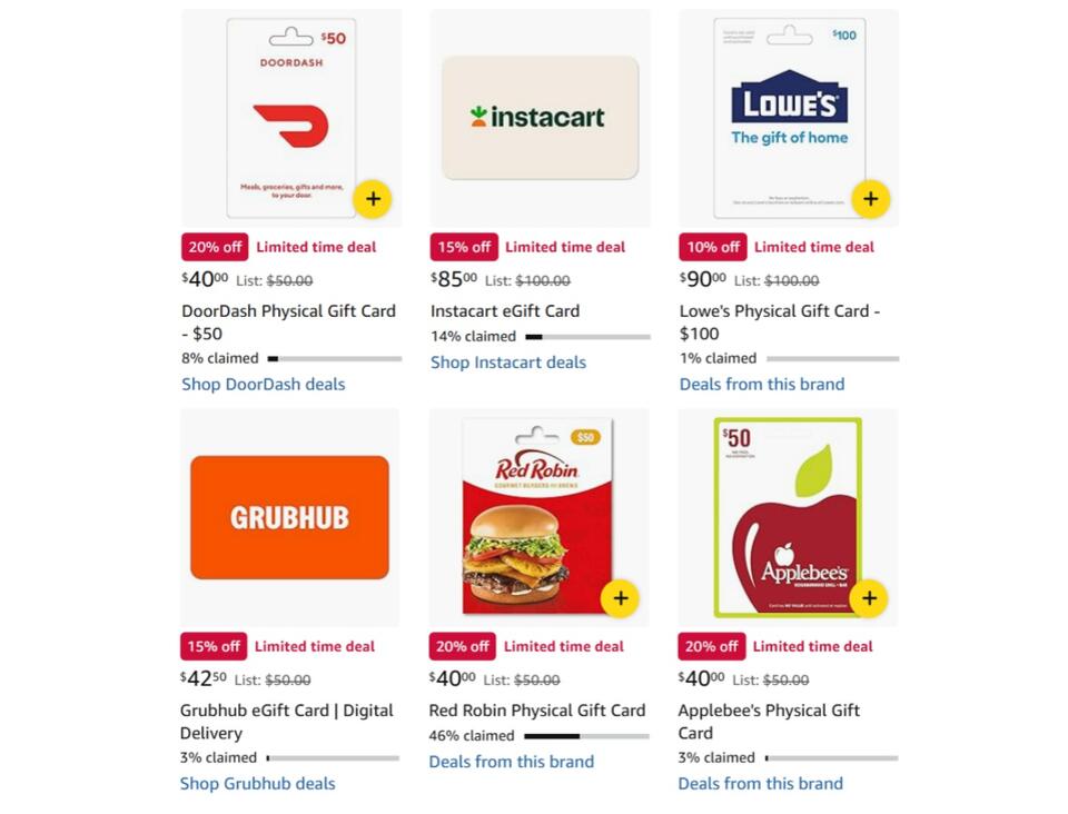 More Amazon gift card deals: Save on Instacart, DoorDash, Grubhub, Lowe ...