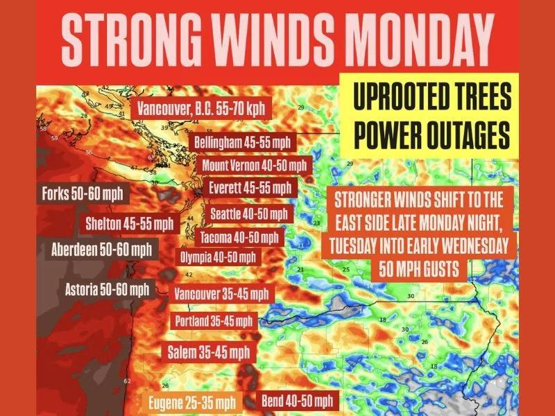 Washington State to See 45–60 MPH Wind Gusts Monday as Storm Threatens ...