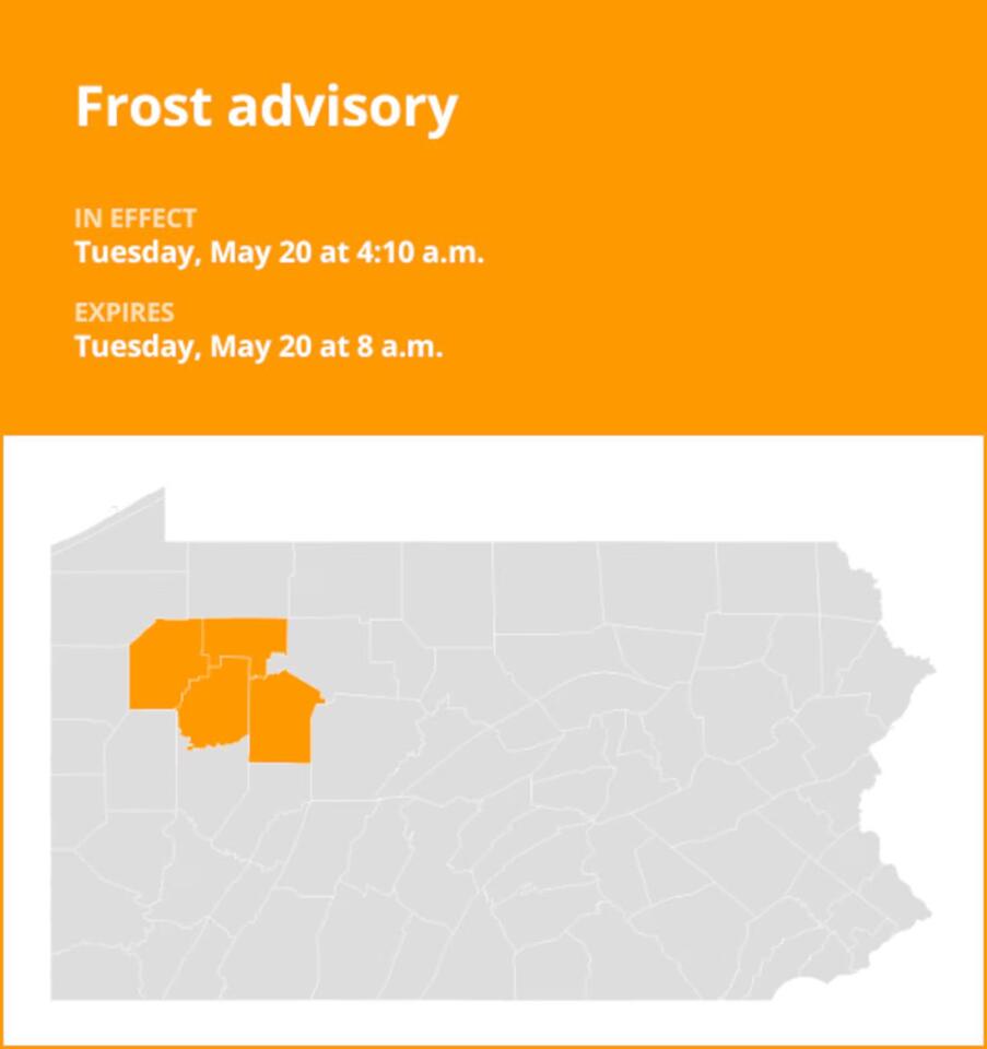 Update: Part of Pennsylvania placed under a frost advisory until ...