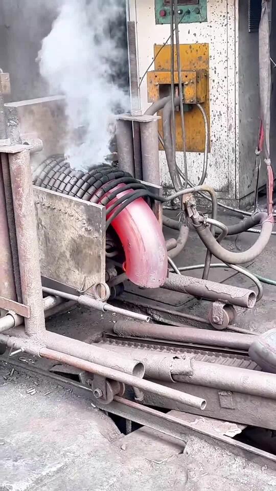 Watch as steel transforms! The red - hot steel tube bends and curves ...