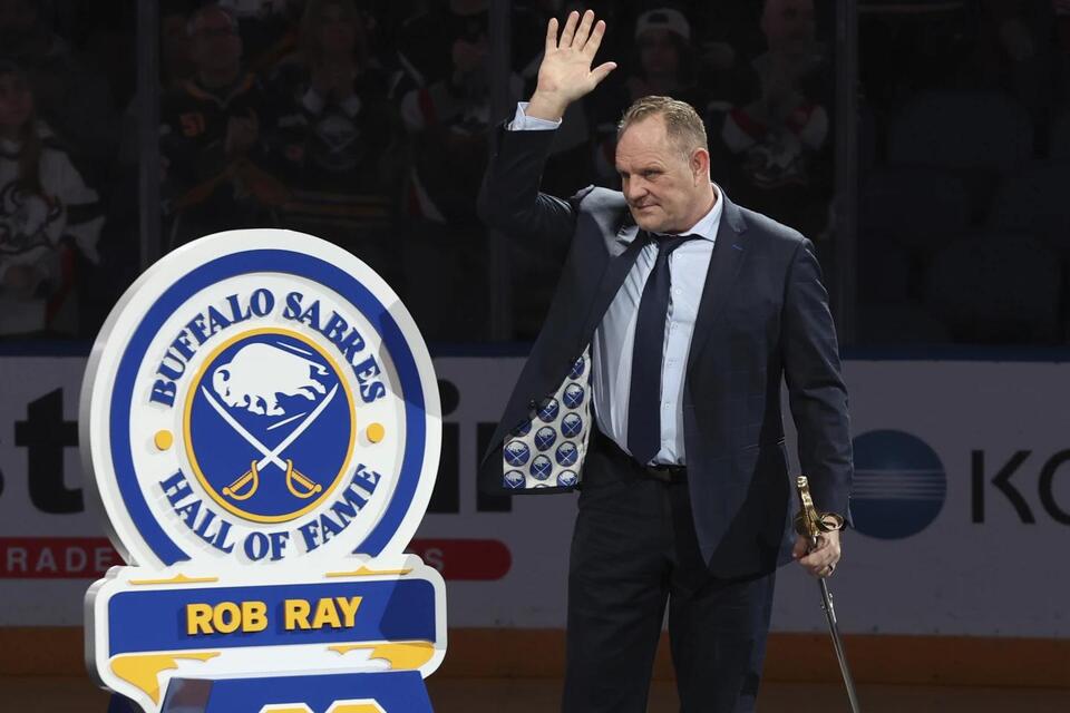 Former NHL enforcer Rob Ray becomes emotional as he is inducted into ...