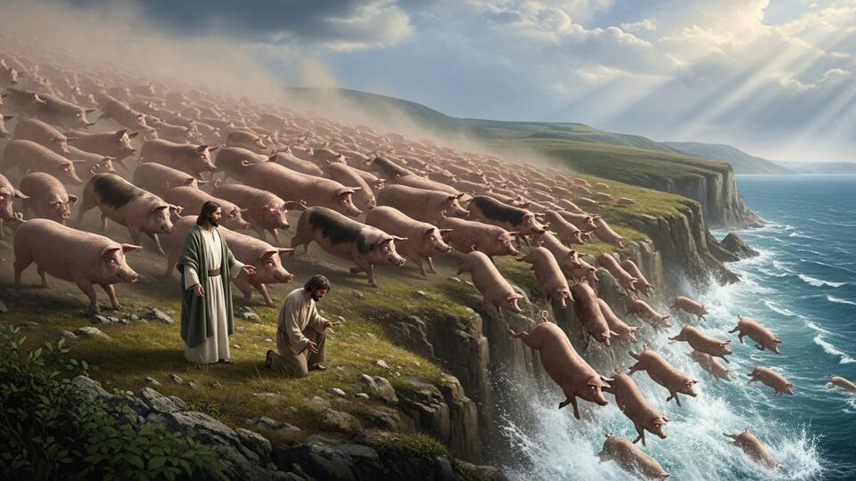 Jesus cast a legion of demons out of one man, and they drove 2,000 pigs ...