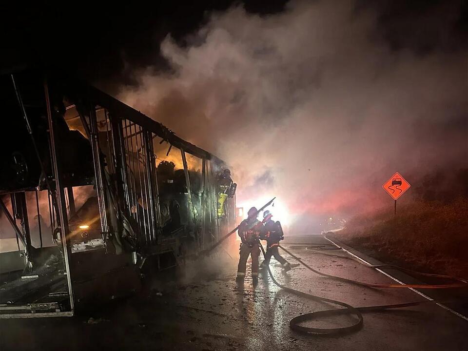 Fire crews responded to car hauler on fire at the Nojoqui Summit of ...