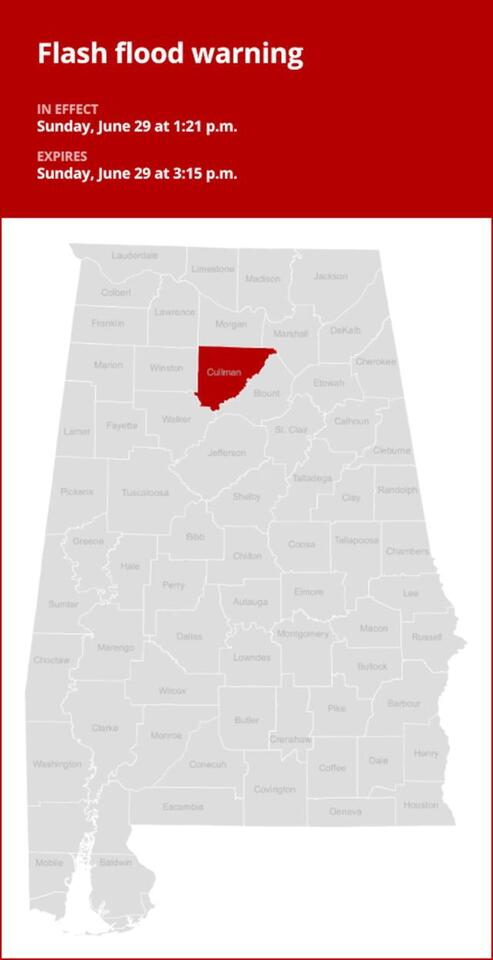 Flash flood warning for Cullman County Sunday afternoon caused by ...