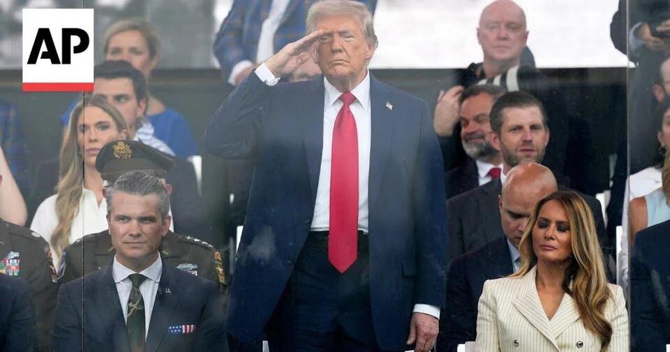 Trump arrives on stage for military parade in DC - NewsBreak