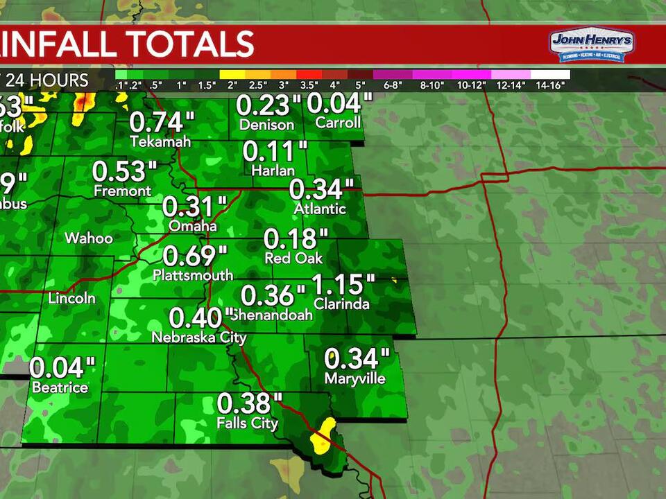 Rain totals and reports from Tuesday morning’s storms in the Omaha area