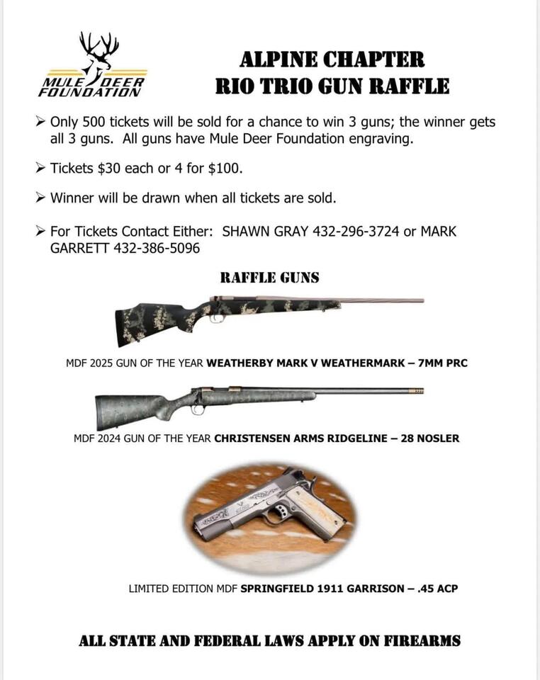 Mule Deer Foundation Alpine Chapter announces “Rio Trio” gun raffle ...